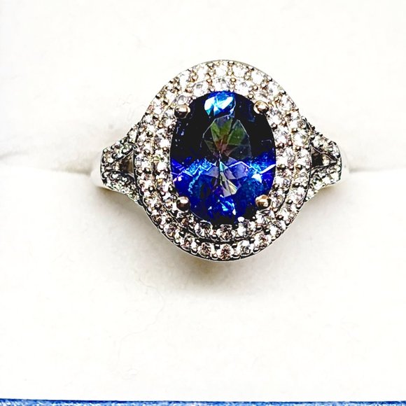 Jewelry | Brazil Blue Petalite White Zircon Double Halo Ring In Plat925 ...